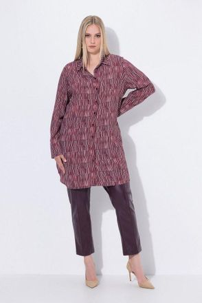 Ulla Popken Longbluse Longbluse Streifen A-Linie Hemdkragen Langarm