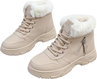 Generic Bottes dhiver en cuir pour femme - Doubl&eacute;es - Chaudes - Antid&eacute;rapantes - Bottines &agrave; lacets - Tige courte - Bottes de neige - Bottes dhiver &agrave; plateform