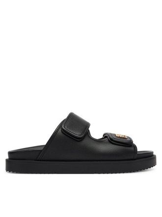Tommy Hilfiger Pantoletten Double Strap Leather Sandal FW0FW09121 Schwarz