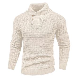 Generic Pull &agrave; col roul&eacute; pour homme, col ch&acirc;le, pull en tricot ch&acirc;le, coupe droite, hauts tricot&eacute;s pour hommes, abricot, M