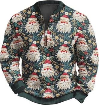 Generic Sweats à capuche pour homme - Style décontracté - Imprimé Père Noël 3D - Fermeture éclair - Manches longues - Pull dhiver - Coupe ajustée, bleu, 3XL