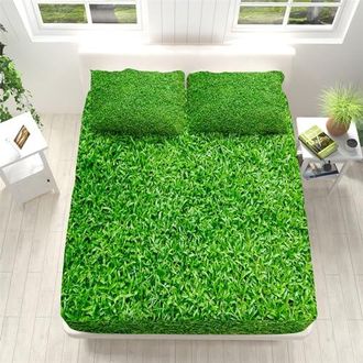 Generic Drap Housse 140x190 cm, Pelouse Verte Simple Motif Drap Housse Doux Microfibre Respirant Résistant Rides, Poche Profonde 30 cm, Vert Drap Housse Lavab