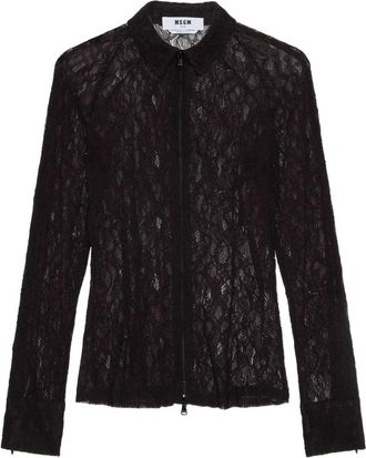 Msgm Reißverschluss-Hemd mit Blumenspitze - Schwarz