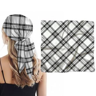Generic Bandana &agrave; carreaux noirs en soie pour dormir - Accessoire de cowboy pour femme, Noir/carreaux, 35 &times; 35 inch