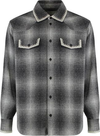 Golden Goose Homme, Vestes, Gris, Taille: XL Chemise avec Broderie Blanche