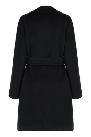 Max Mara Womens Beaver Wool Midi Robe Coat Black Virgin