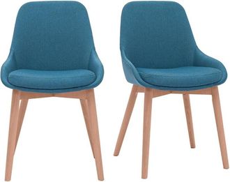 Miliboo Miliboo - Chaises scandinaves en tissu bleu canard et bois clair massif (lot de 2) holo