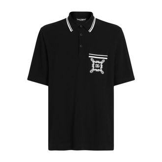 Dolce & Gabbana Homme, Tops, Noir, Taille: S Polo en coton avec d&eacute;tails imprim&eacute;s bandanna