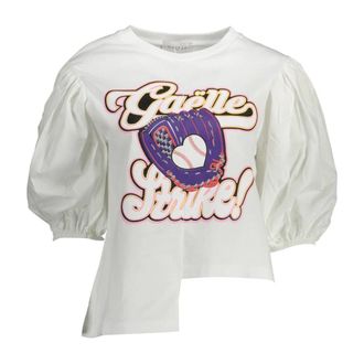 Ga&euml;lle Paris Asymmetrisches 3/4-&Auml;rmel T-Shirt mit Druck - - Tops - Damen - Wei&szlig; - XS