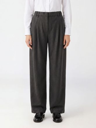 Brunello Cucinelli Pantalon large en laine vierge &agrave; taille haute avec monile