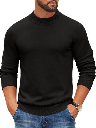 Coofandy Herren Pullover Rundhals Langarm Rollkragenshirt Gestrickt Rollkragenpullover Mock Turtleneck Sweater Leicht Strickpullover Schwarz 3XL
