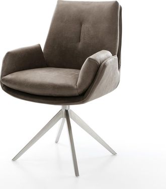 DELIFE Drehstuhl Clea-Flex Mikrofaser Taupe Vintage Kreuzgestell breit Edelstahl 360&deg; drehbar Wippfunktion, Esszimmerst&uuml;hle