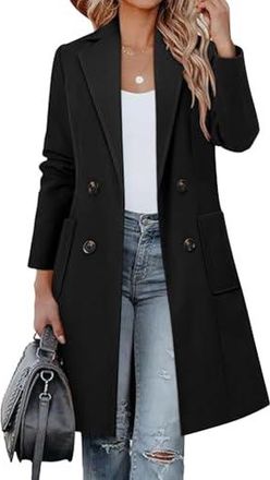 Onsoyours Manteau Hiver Femmes Long Revers Trench Coat &Eacute;l&eacute;gant Manches Longues Blazer Double Boutonnage D&eacute;contract&eacute; Veste Chaud Cardigan Jacket Slim Fit Outwear
