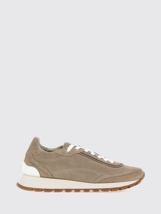 Brunello Cucinelli Baskets basses en cuir de veau su&eacute;d&eacute; avec monile