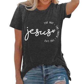 Generic T-shirt imprim&eacute; pour femme - T-shirt ample &agrave; col rond, gris fonc&eacute;, XXL