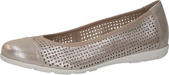 Caprice Damen Ballerinas aus Leder mit Lochmuster, Beige (Taupe Metallic), 36 EU