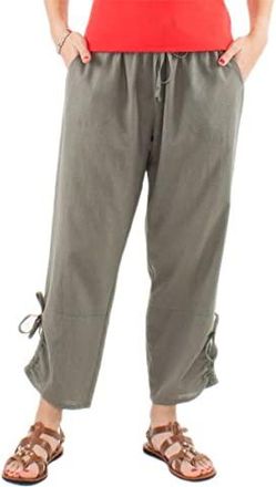 Coline Pantalon d&eacute;t&eacute; uni Coton et Lin - Couleur : Kaki - Taille : S