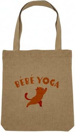 Fabulous Sac Shopping Tote Bag Aspect Lin - B&eacute;b&eacute; Yoga Chat Animal Mignon Dessin Original - Sac de Courses Toile Epaisse 360g Beige Naturel Cabas Port&eacute; Epaule S