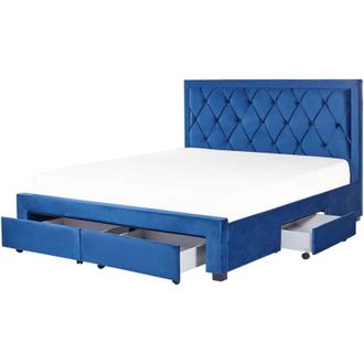 Beliani Bett mit Schubladen Samtstoff LIEVIN 180 x 200 cm Marineblau
