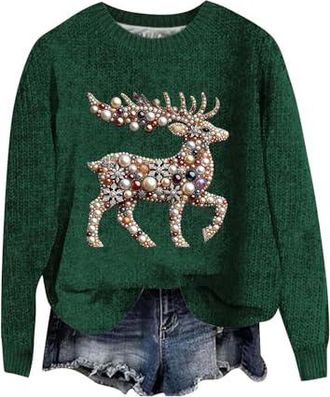 Generic Pull de Noël pour femme - Pull de Noël amusant et moche - Imprimé graphique festif - Manches longues - Style décontracté - Fêtes de vacances - Confort