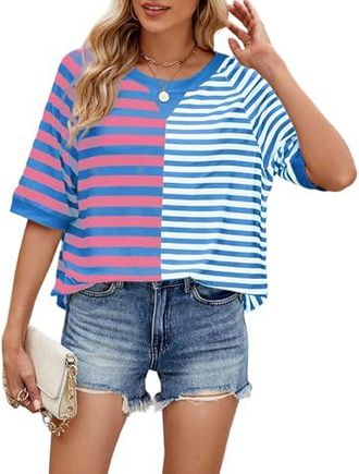 Generic T-shirt ray&eacute; pour femme - Col rond | T-shirt d&eacute;t&eacute; ample tendance basique - &Agrave; porter au quotidien, violet, XL