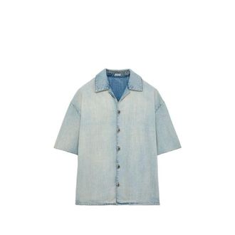 Loewe Chemise manches courtes Anagram en denim d&eacute;lav&eacute;
