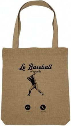 Fabulous Sac Shopping Tote Bag Aspect Lin - Le Baseball MAppelle Sport Etats-Unis - Sac de Courses Toile Epaisse 360g Beige Naturel Cabas Port&eacute; Epaule Solide I