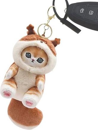Generic Porte-cl&eacute;s en forme de chat en peluche - Accessoire de pendentif mignon en flanelle, adorable ornement &agrave; suspendre, breloque chat &agrave; grande queue, d&eacute;co