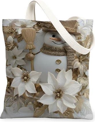 Generic Sacs fourre-tout en toile motif bonhomme de neige dhiver, sacs d&eacute;picerie r&eacute;utilisables, vintage, rustique, l&eacute;ger, lavable, pour voyage, plage, pique-n