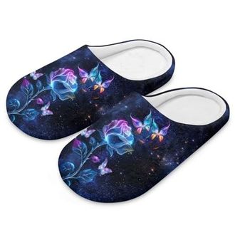 Coloranimal Pantoufles dint&eacute;rieur r&eacute;utilisables en coton pour femme - Pour chambre dinvit&eacute;s - Chaussures dint&eacute;rieur tendance &agrave; bout ferm&eacute;, Galaxie papillon rose, 