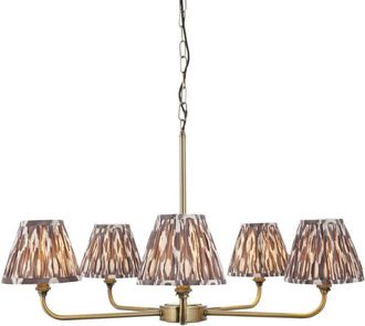 Endon Lighting Lille Suspension en laiton antique avec abat-jour en tissu Ikat gris perle 16 cm 5 x B22