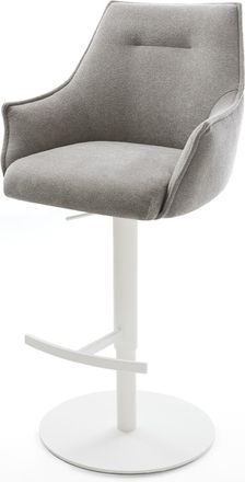 DELIFE Barstuhl Alja-Flex Strukturstoff Soft Grau Drehfu&szlig; h&ouml;henverstellbar Metall Wei&szlig; Taschenfederkern, Barst&uuml;hle