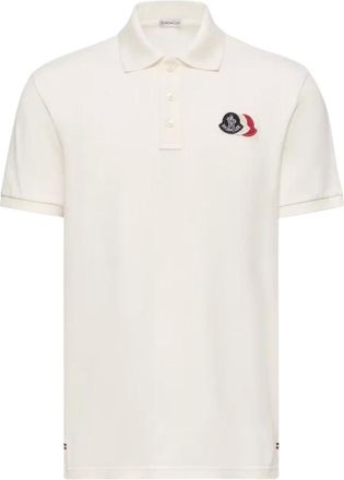 Moncler Homme, Tops, Blanc, Taille: L Polo en piqu&eacute; de coton avec &eacute;cusson logo