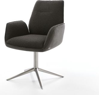 DELIFE Drehstuhl Zoa-Flex Materialmix Schwarz Fu&szlig;kreuz Edelstahl 360&deg; drehbar Wippfunktion Taschenfederkern, Esszimmerst&uuml;hle