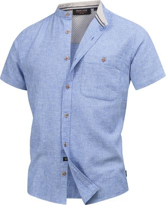 Indicode Herren INHelmer Kurzarm-Hemd mit Stehkragen | Herrenhemd M&auml;nnerhemd Palace Blue, XXL