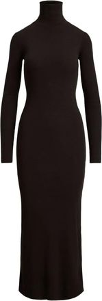 Polo Ralph Lauren robe mi-longue côtelée à col roulé - Marron