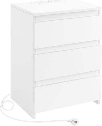 Yaheetech Nachttisch Nachtschrank mit 3 Schubladen, 2 AC-Steckdosen und 2 USB-Anschlüsse Beistelltisch Boxspringbett Nachtkommode fürs Schlafzimmer/Wohnzimmer, 