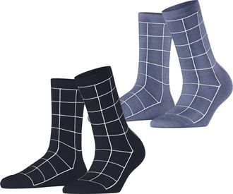 Esprit Damen Socken Sketched Grid Multipack W So Baumwolle gemustert 2 Paar, Blau Blue Navy 0040, 39-42