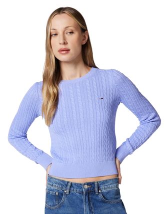 Tommy Jeans Womens TJW Cable Essential Sweater DW0DW22165, Blue, XS, Blau (Vintage Iris), XS