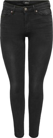 Only Damen Skinny Fit Jeans | Normal Waist Denim Stretch Hose | Bleached Used Design ONLWAUW, Farben:Schwarz, Größe:XL / 30L