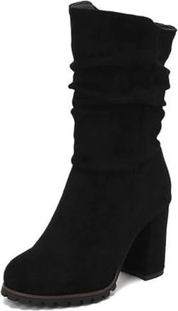 Generic Bottes mi-mollet &agrave; plateforme &eacute;paisse et &agrave; bout rond pour femme, Noir, 37.5 EU
