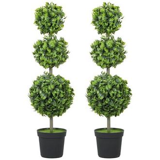 HOMCOM 2er Set K&uuml;nstlicher Buchsbaum gro&szlig; 100cm Kunstpflanze, K&uuml;nstliche Pflanzen im Topf, Kunstbaum mit UV-Schutz wie echt f&uuml;r Wohnzimmer Schlafzimmer B&uuml;ro 