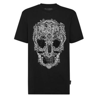 Philipp Plein Homme, Tops, Noir, Taille: 2XL T-shirt Round Neck SS Baroque Skull