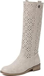 Queen Helena Bottes perforées simples classiques à talons bas femmes X28-106, beige, 39 EU