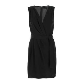 Dsquared2 Schwarzes Seidenkleid mit V-Ausschnitt und &auml;rmellos - - Dresses - Damen - Schwarzk - XS