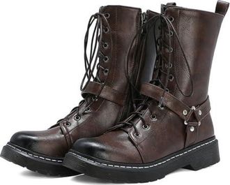 Generic Bottines courtes dhiver à lacets pour femme avec boucle de ceinture confortables bout rond talon bas décontracté chaud chaussures de moto, marron, 40.
