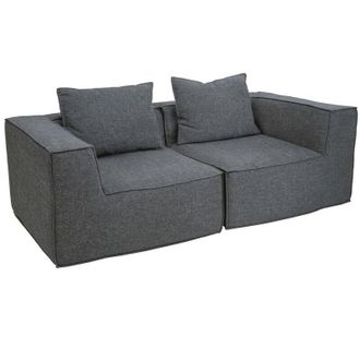 Hhg Neuwertig] 2er-Sofa/Zubeh&ouml;r f&uuml;r Sofa HHG 397, Couch 2-Sitzer Loungesofa, modular Stoff/Textil (300g/m&sup2;) 63x194x97cm dunkelgrau