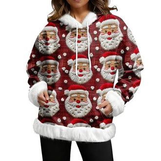 Generic Ydsxlp Sweat à capuche de Noël pour femme en polaire graphique amusant à manches longues surdimensionné col rond ample avec capuche automne hiver chau