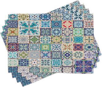 Abakuhaus marokkanisch Platzmatten, Flora, Waschbare Stoff Esszimmer Küche Tischdekorations Digitaldruck, Blaue Eierschale