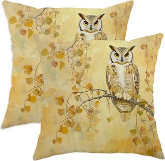 Generic Dekorative Kissenbezüge mit Eulenmotiv, Herbstkunst, für Zuhause, Couch, Sofa, Dekoration, 50,8 x 50,8 cm, 2 Stück